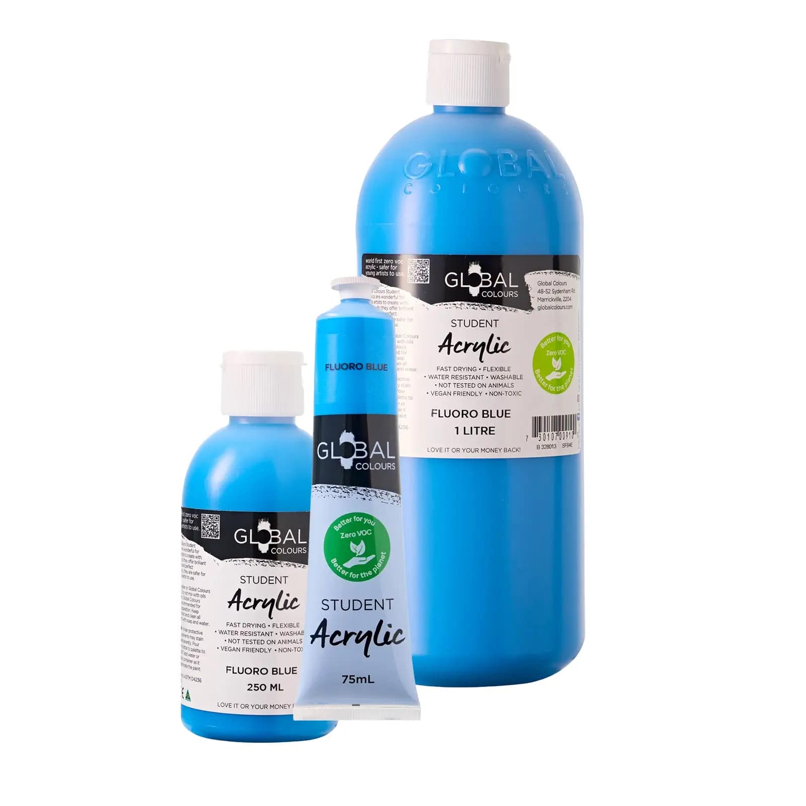 Student Acrylic Paint, Fluoro Blue | Global Colours – Australian Made