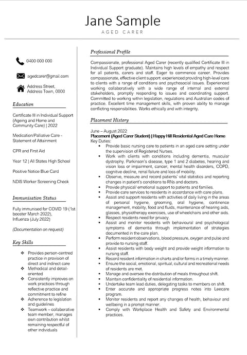Sample Resume For Aged Care Worker With No Experience + Template