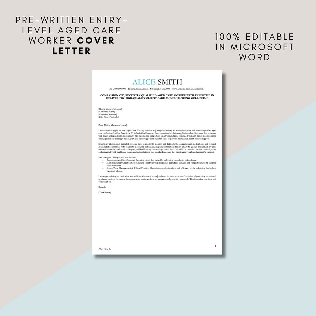 Entry-Level Aged Care Resume and Cover Letter Template