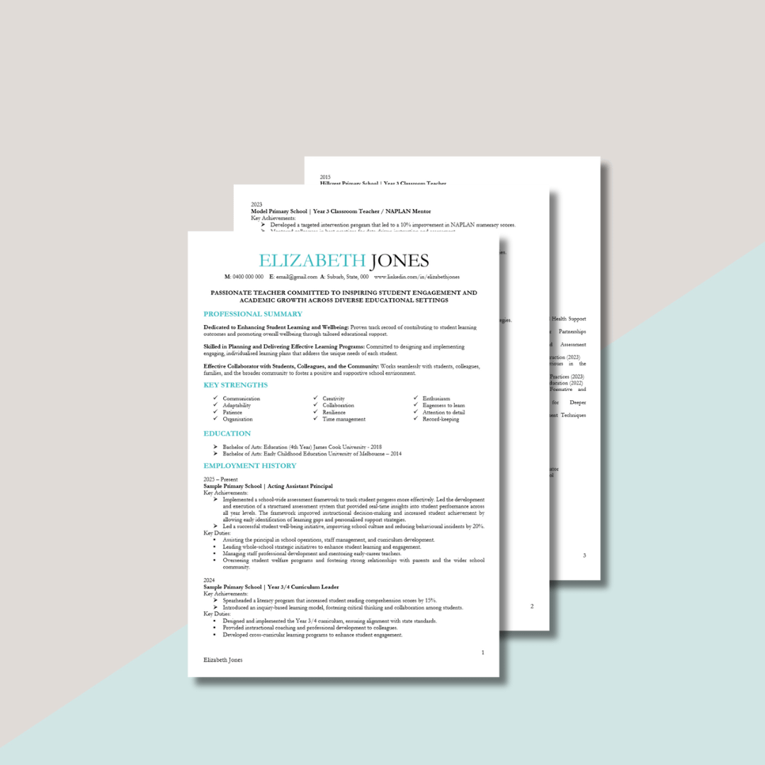 Australian Teacher Resume Template | Resumes To Impress