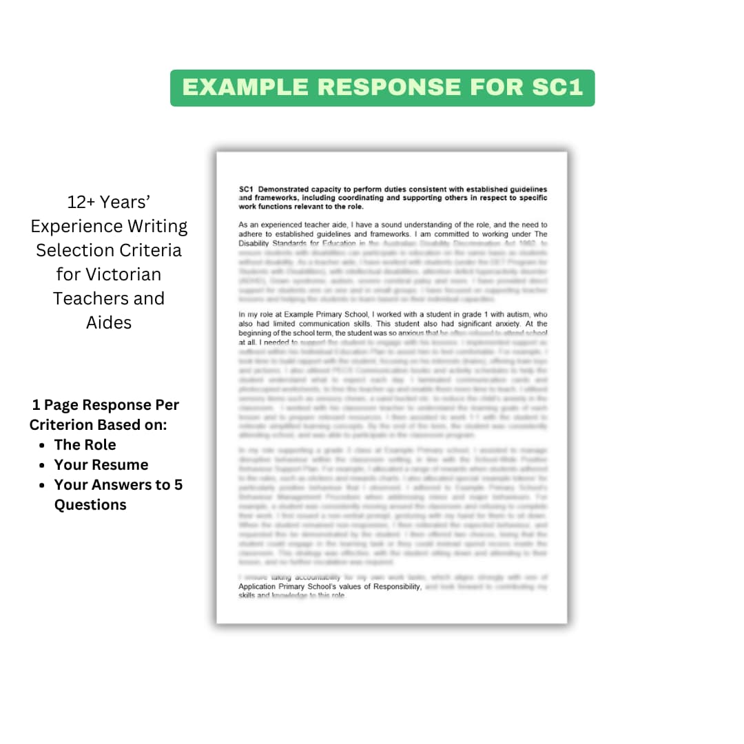 Victorian TEACHER AIDE Key Selection Criteria Writing Service ($49 ...