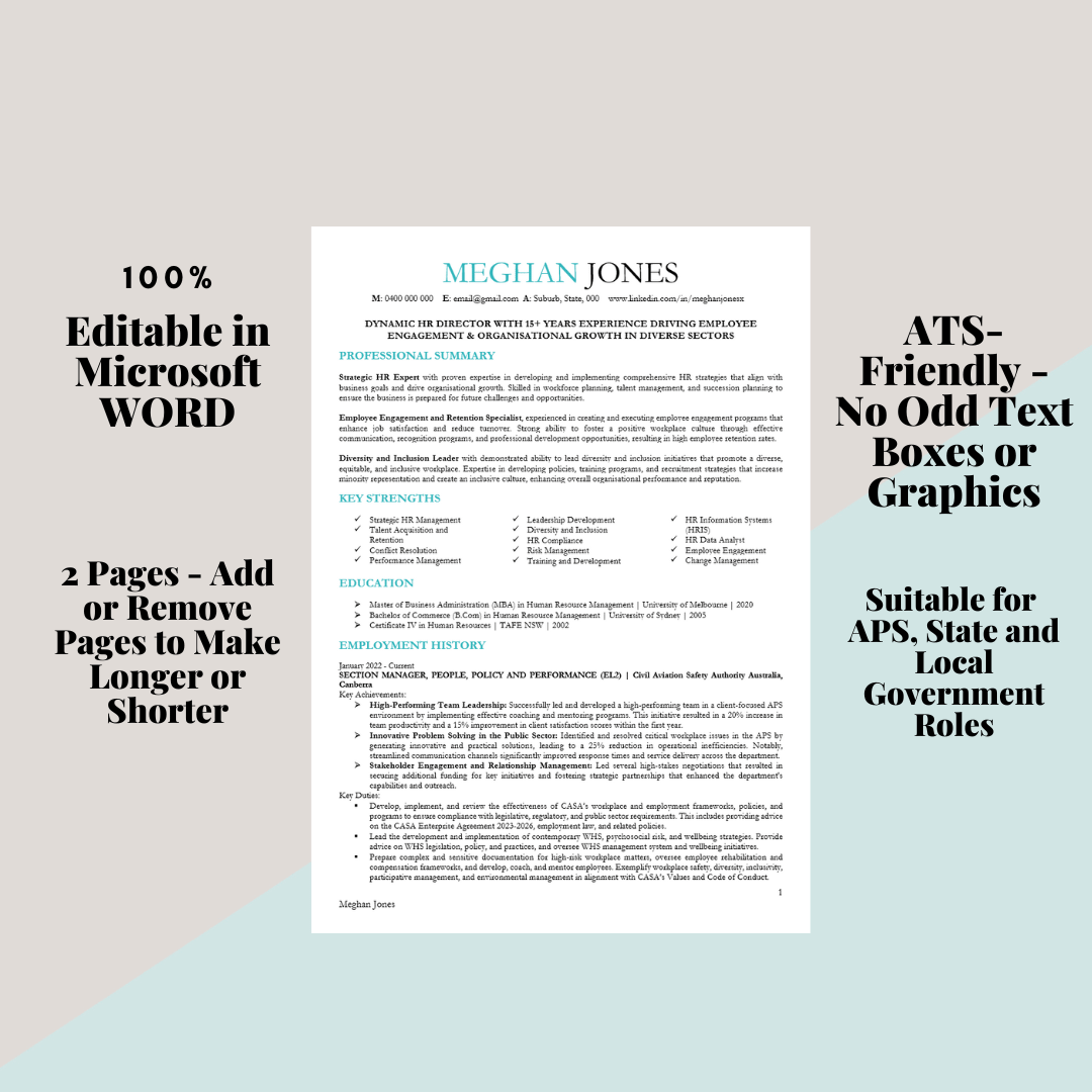 APS Government Resume Template | Editable Word Doc