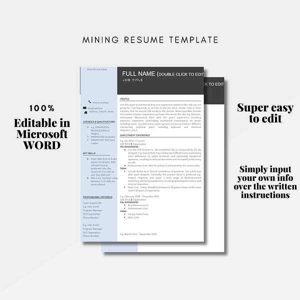 Mining Resume Template Download + Cover Letter | $11