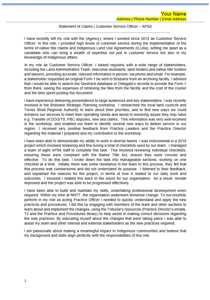 APS Statement of Claims Example and Guide