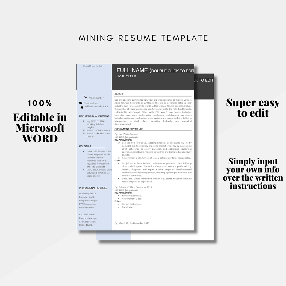 Mining Resume Template (+ Mining Cover Letter Template) | Resumes To ...