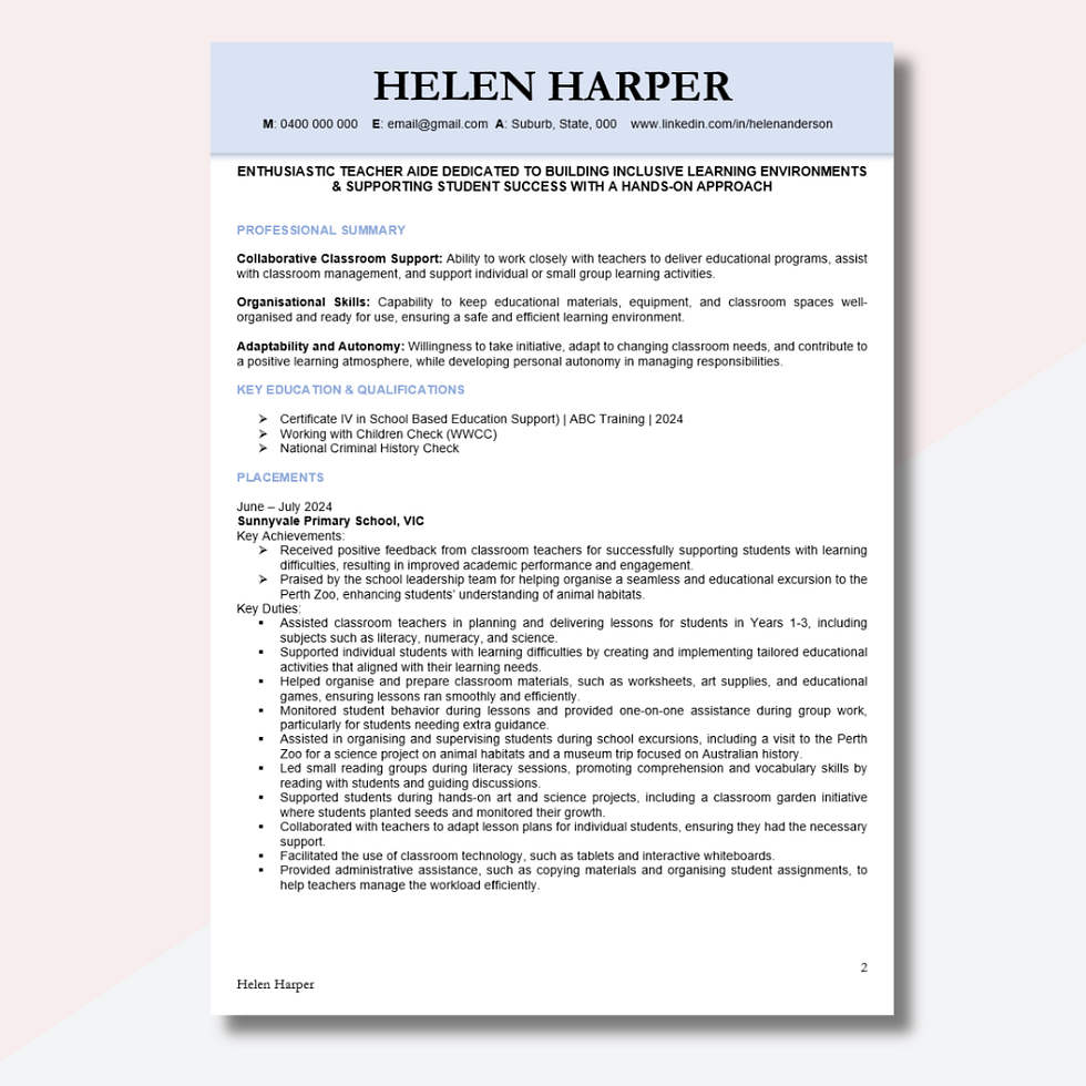 Example Key Selection Criteria Responses for Teacher Aides in Victoria