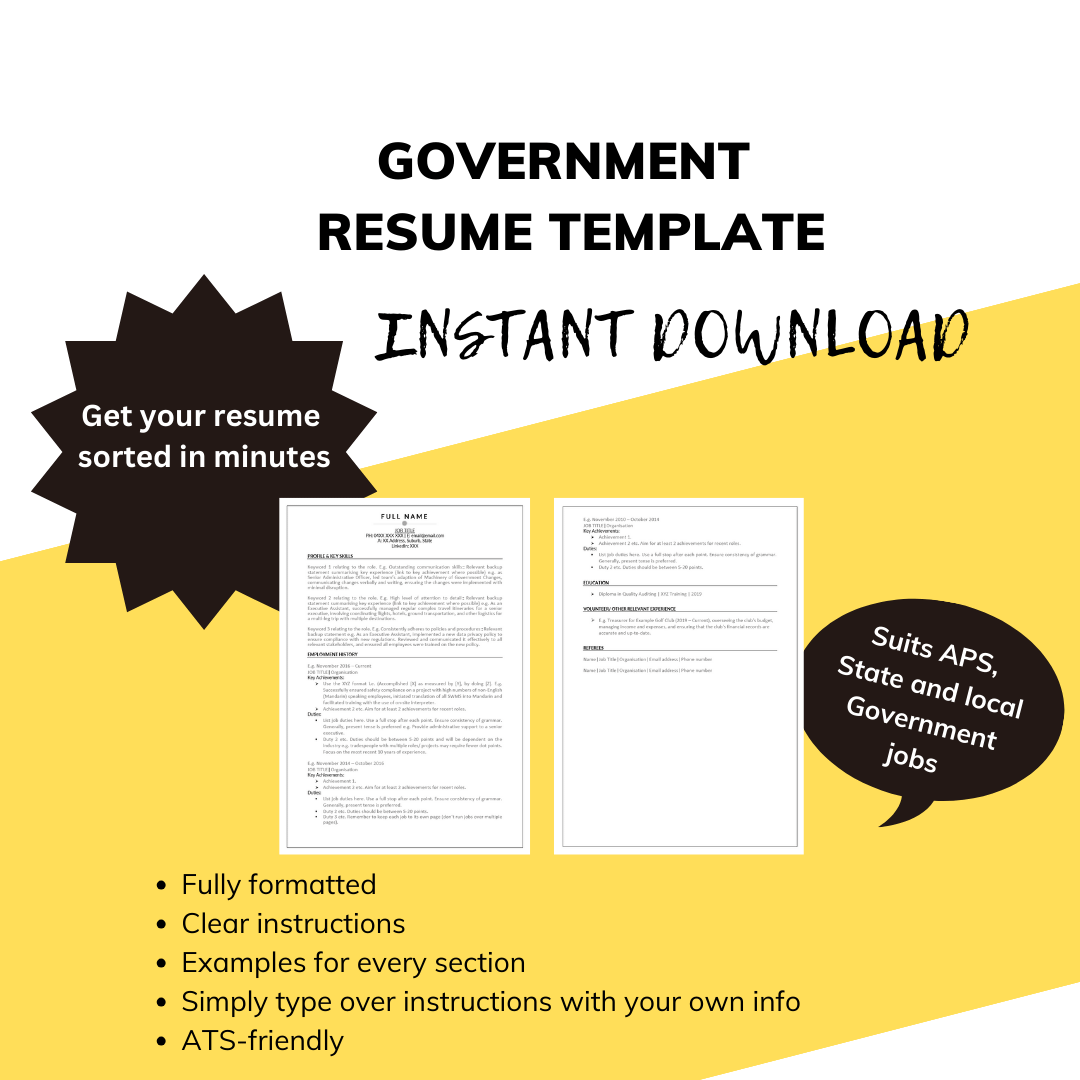 Government Resume Template - APS, State and Local Government