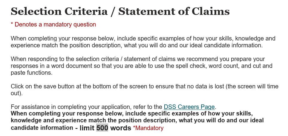APS 500 Word Statement of Claims Example (APS6) + Guide
