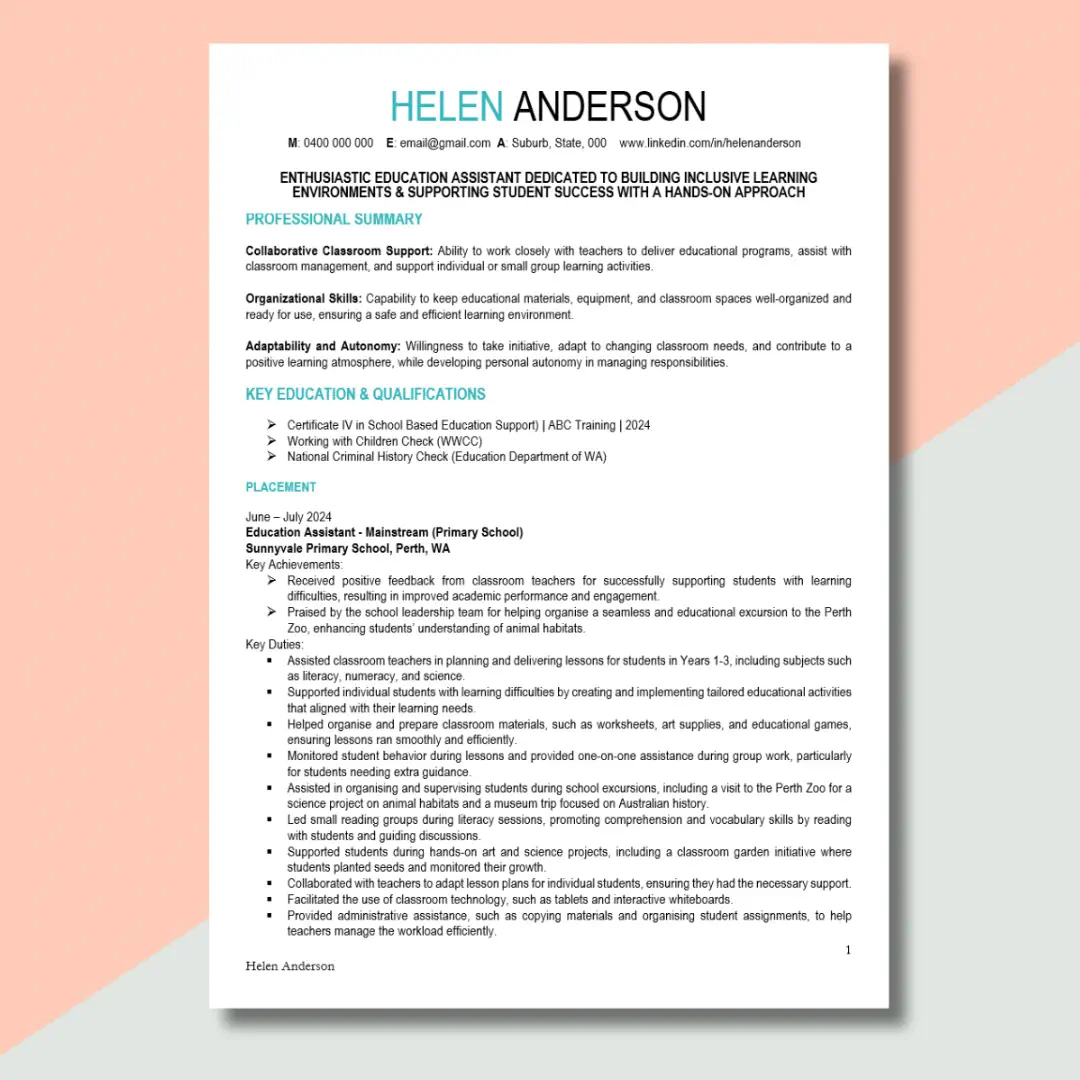 Educational Assistant Resume Template