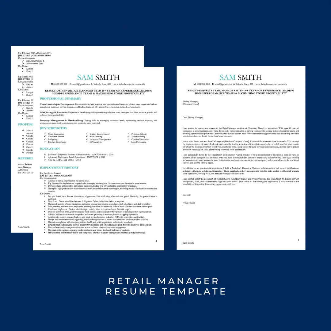 Retail Resume Templates (Retail Assistant + Retail Manager)